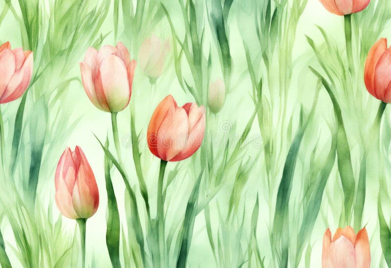 Wallpaper Botanical Endless Spring Background Horizontal Pattern Tulip ...