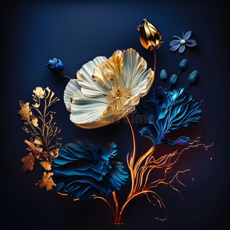 Wallpaper Botanical Flowers with One Large Flower, Generative AI Stock ...