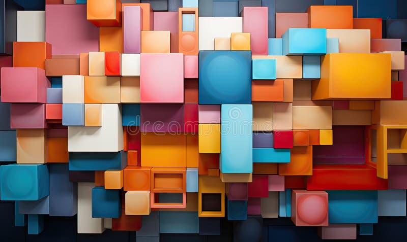 Wallpaper with Colorful 3D Rectangles of Different Sizes. Stock Image ...