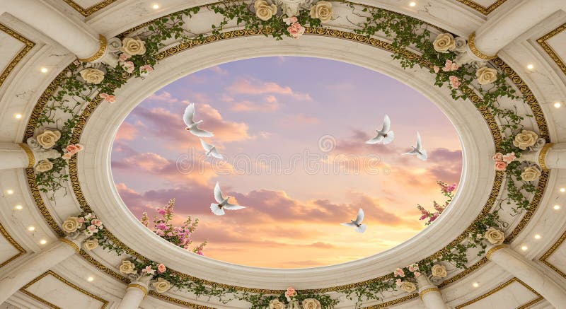 Wallpaper 3d Classic Ceiling Luxury Gypsum Sky Stock Photo - Image of ...
