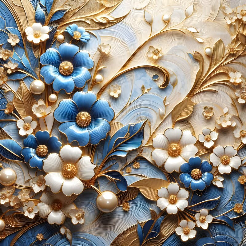 Wallpaper 3d Classic Flowers and Leafs Carving Ai Generator Stock Image ...