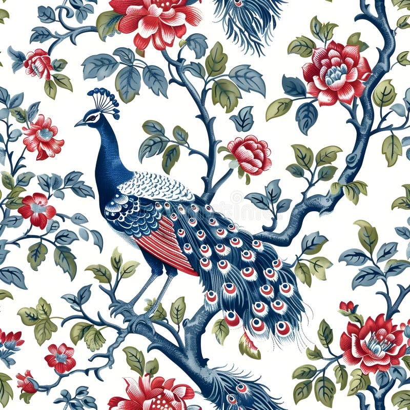 Wallpaper 3d Classic Flowers Peacock Pattern Stock Photo - Image of ...