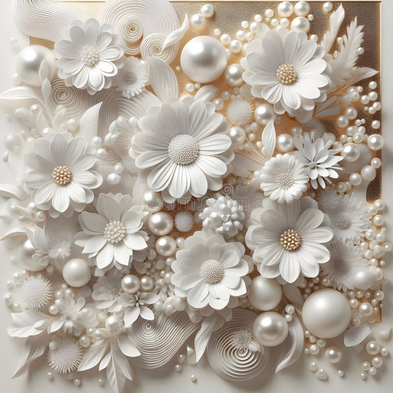 Wallpaper 3d Classic Flowers and Pearls Pattern Stock Photo - Image of ...