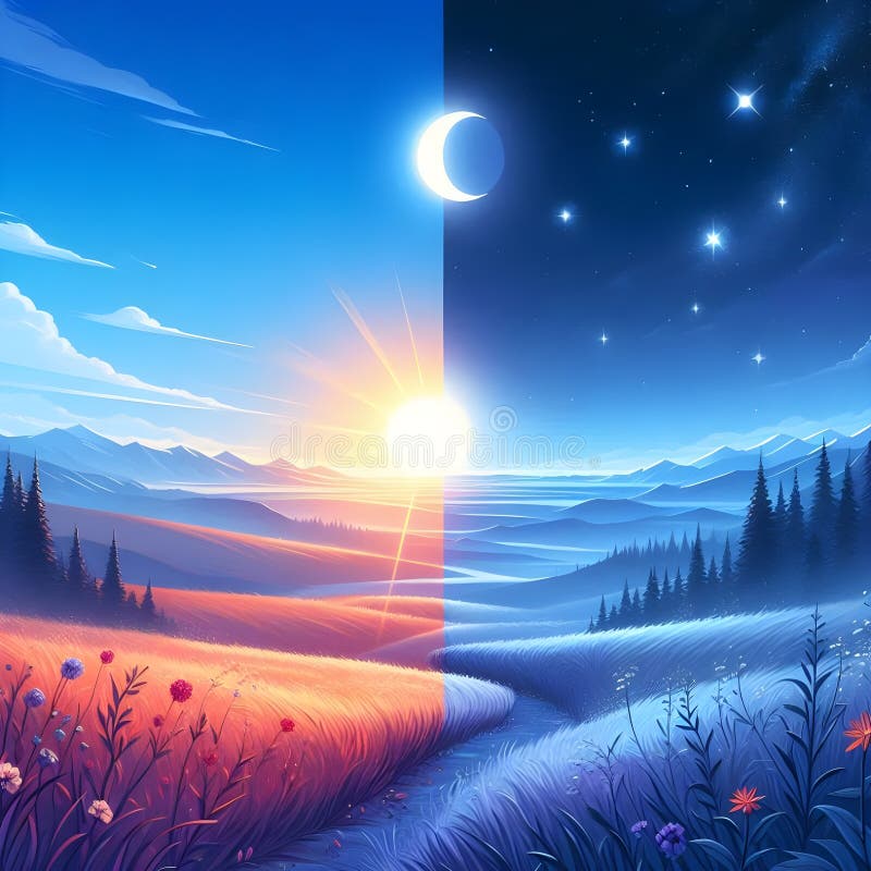Wallpaper 3d Classic Night and Day Ai Generator Stock Illustration ...