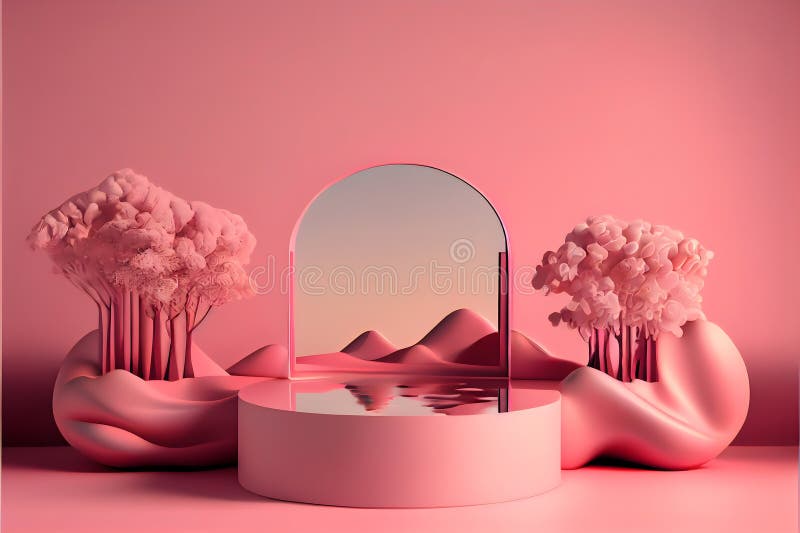 Wallpaper 3d Classic Podium Tunnel Pink Ai Generator Stock Photo ...