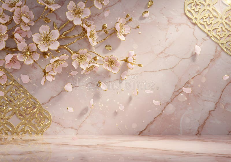 Wallpaper 3d Flower Cherry Blossom with Background Marble Stock ...