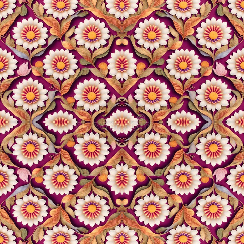 Pattern Mirror of Daisy Flowers and Leaves Textures Abstract. Pattern ...