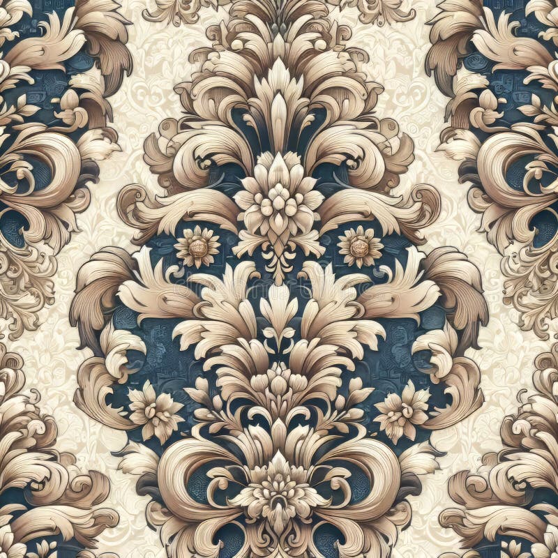 Wallpaper Damask Ornate Symmetrical Floral Motifs in a Repeating Stock ...