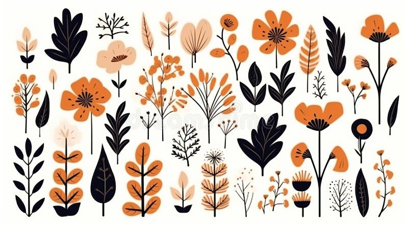 Wallpaper Design with Shape of Leaves and Flowers. Abstract Botanical ...