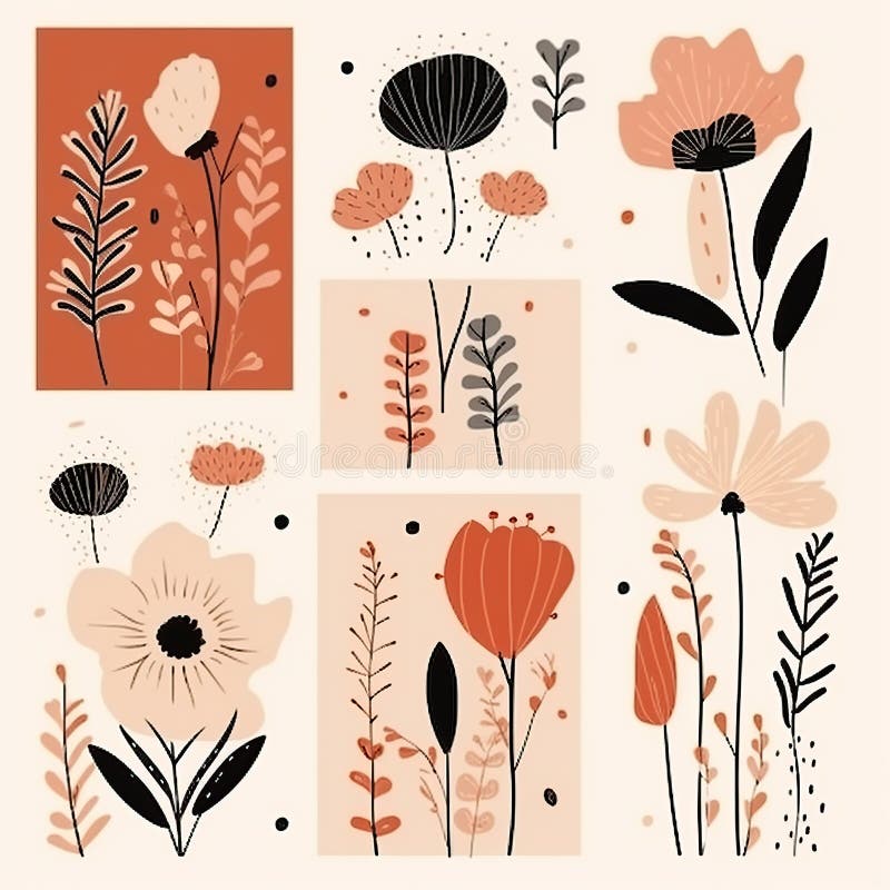 Wallpaper Design with Shape of Leaves and Flowers. Abstract Botanical ...