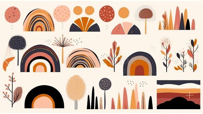 Wallpaper Design with Shape of Rainbows and Doodles. Abstract ...