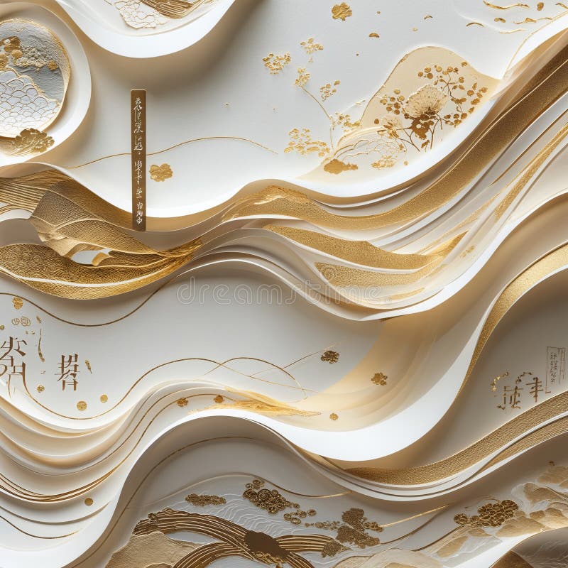 The Wallpaper Displays Layered Wave Patterns in Subtle Gold ...