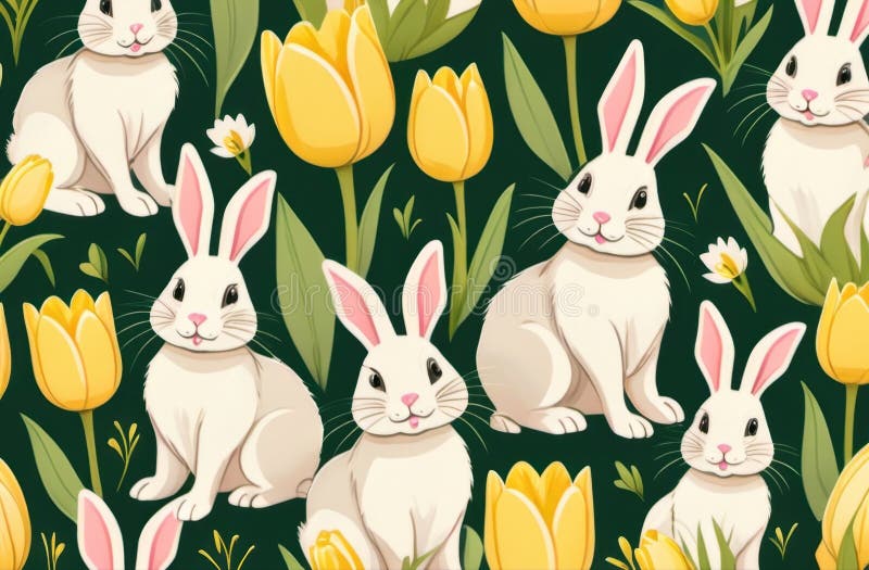 Wallpaper Easter Bunny with Tulips Scene Stock Illustration ...