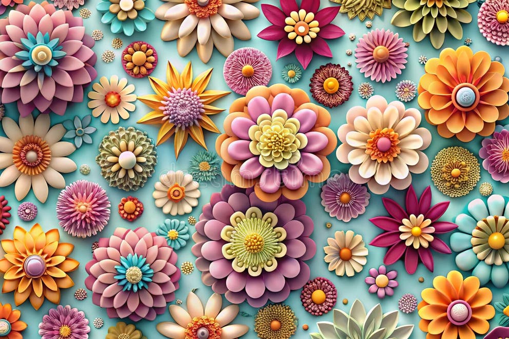 3D Flower Rendering Pattern Wallpaper Stock Illustration - Illustration ...