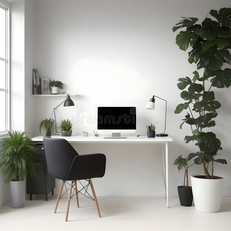 Wallpaper Background of a Modern Minimalist White Color Workspace with ...