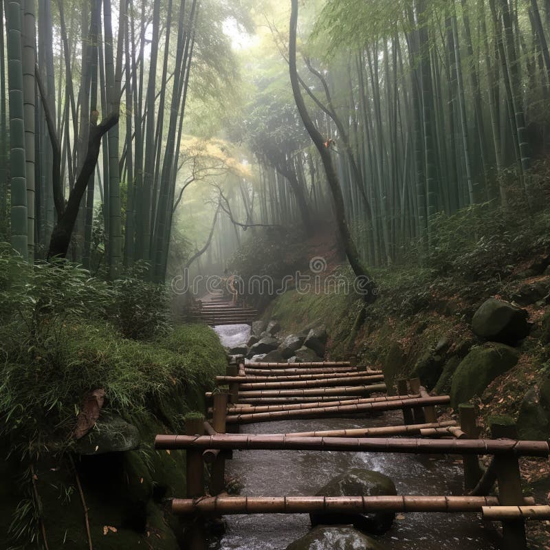 Small Bridge between the Bamboo Forests Stock Illustration ...