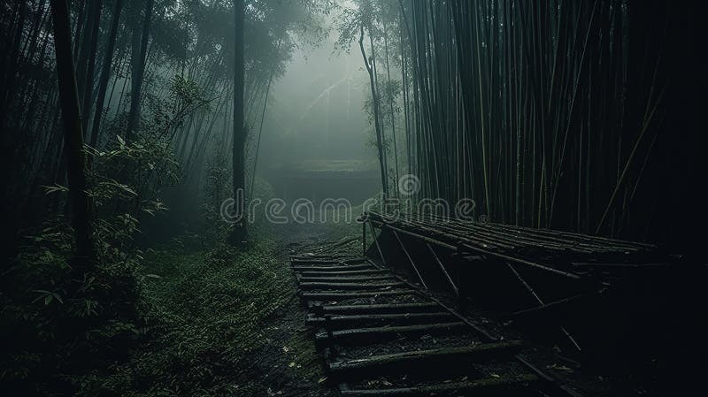 Small Bridge between the Bamboo Forests Stock Illustration ...