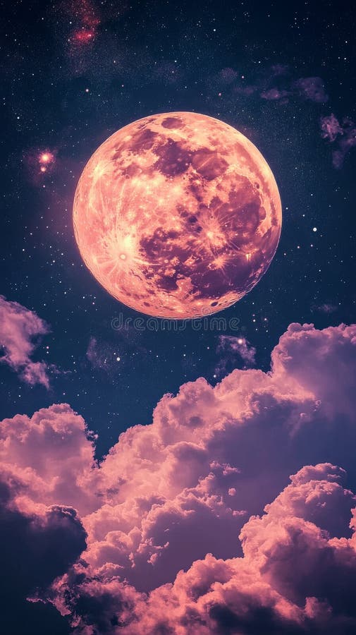 Wallpaper Featuring a Moonlit Sky with a Purple Gradient, Clouds, and ...