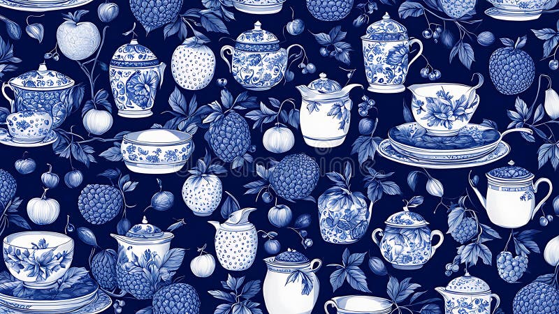 Wallpaper Featuring a Pattern of Fruits and Kitchen Ware Stock ...