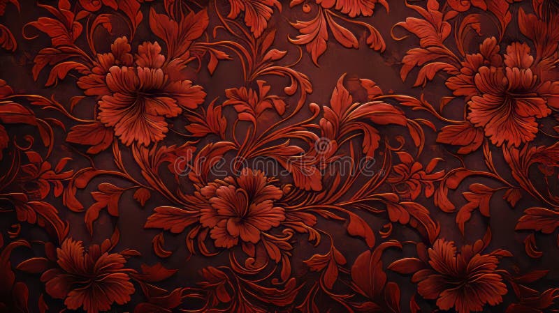 Red Floral Wallpaper with Intricate Woodcarving Design Stock Image ...