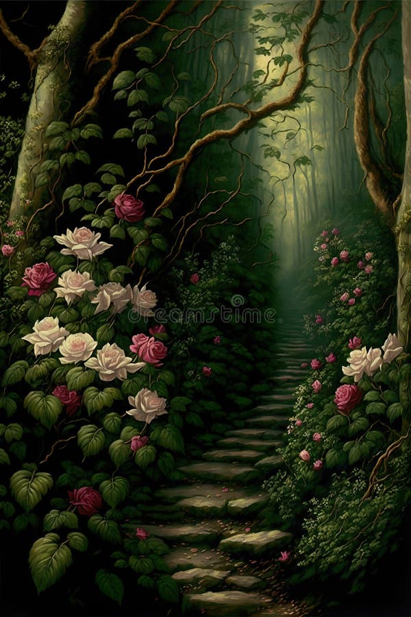 Wallpaper for the Flowers Forest and Roses with Branches and Birds in ...