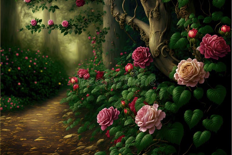 Wallpaper for the Flowers Forest and Roses with Branches and Birds in ...