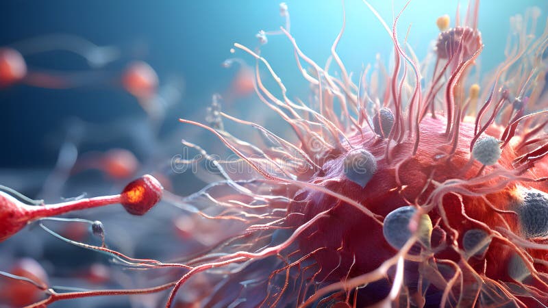 Abstract Microscopic View on Nerve Cells Intermingled with Cancer Cell ...