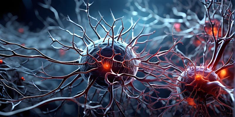 Abstract Microscopic View on Nerve Cells Intermingled with Cancer Cell ...
