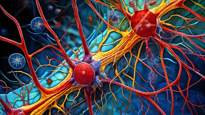 Abstract Microscopic View on Nerve Cells Intermingled with Cancer Cell ...