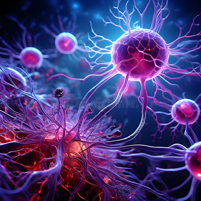 Abstract Microscopic View on Nerve Cells Intermingled with Cancer Cell ...