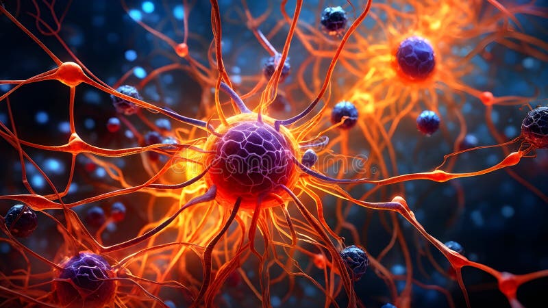 Abstract Microscopic View on Nerve Cells Intermingled with Cancer Cell ...