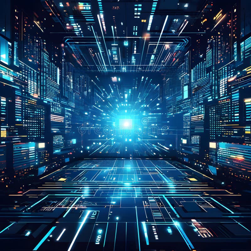 Wallpaper Illustration of Mosaic of Abstract Cyber Technology Stock ...