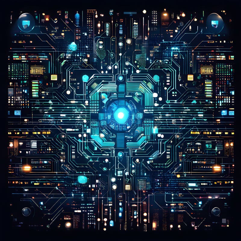 Wallpaper Illustration of Mosaic of Abstract Cyber Technology Stock ...