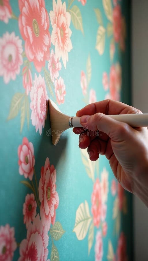 Wallpaper Installation, Close Up of Hands Applying Paste, Glue, Hands ...