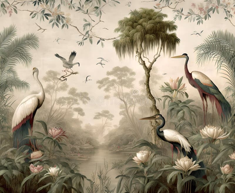 Wallpaper Jungle Pattern Tropical Forest Palm Tropical Stock ...