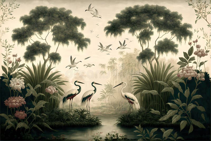 Wallpaper Jungle Pattern Tropical Forest Palm Tropical Stock ...