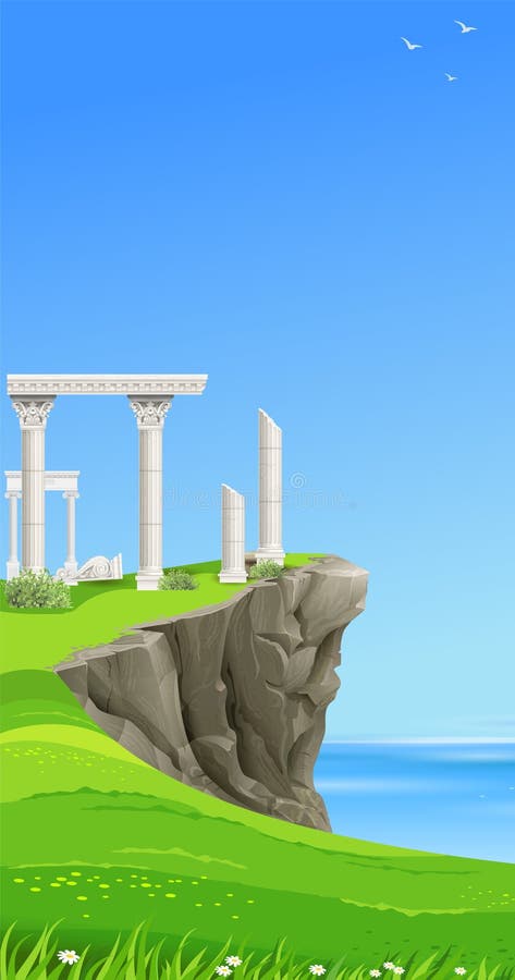 Wallpaper Landscape with Cliff and Green Hills Stock Illustration ...