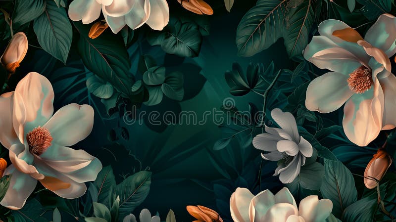 Wallpaper with Magnolias Forming a Frame for Text with a Light Gradient ...