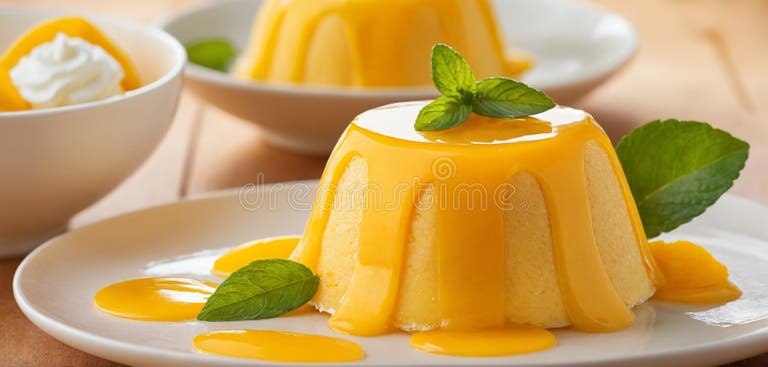 Mint Pudding Dessert – Creamy Texture with Yellow Syrup for Food Design ...