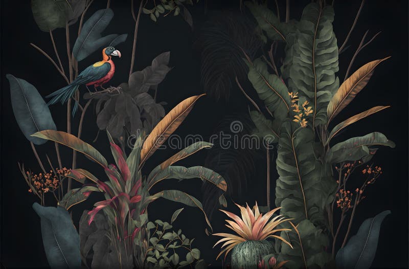 Wallpaper Palm Tropical Forest Vintage Jungle Pattern Stock Photo ...