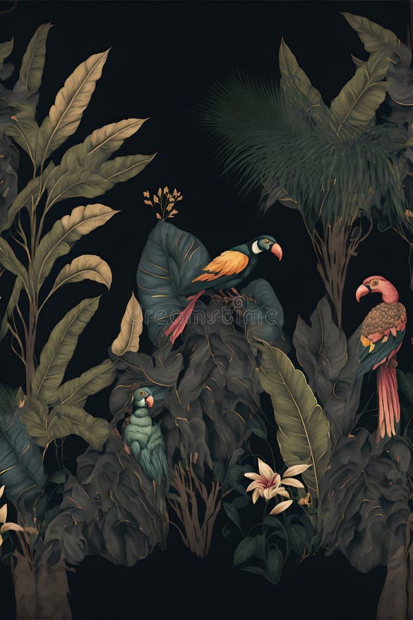 Wallpaper Palm Tropical Forest Vintage Jungle Pattern Stock Photo ...