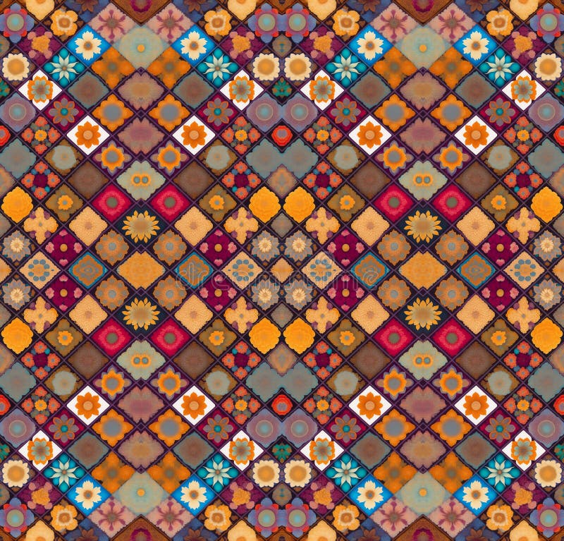 Wallpaper of Patchwork Flowers Design for Mirror Pattern. Pattern ...