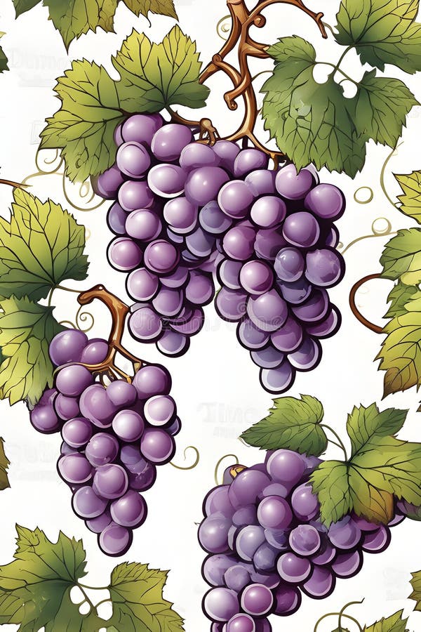 Wallpaper Design Pattern of Fresh Grapes Fruit on White Background ...