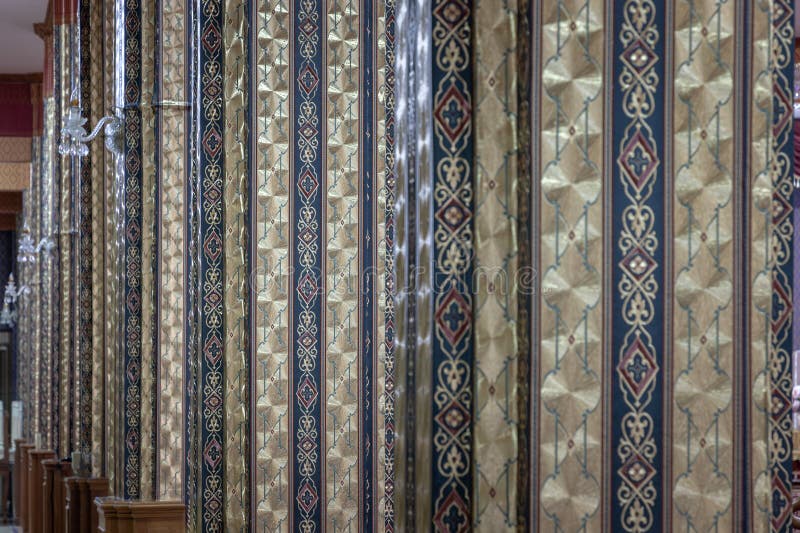 Wallpaper Pattern on Pillars with Lantern Inside Monastery at Thai ...