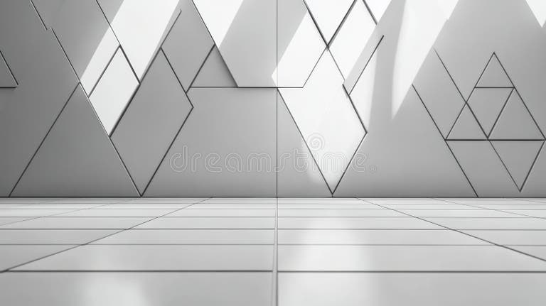 Wallpaper with Polished, Triangular, Semigloss Blocks on White, 3D Wall Background. Render ...