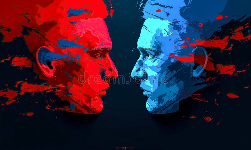 Wallpaper of Red Face Facing Blue Face on a Black Background, Vs Match ...