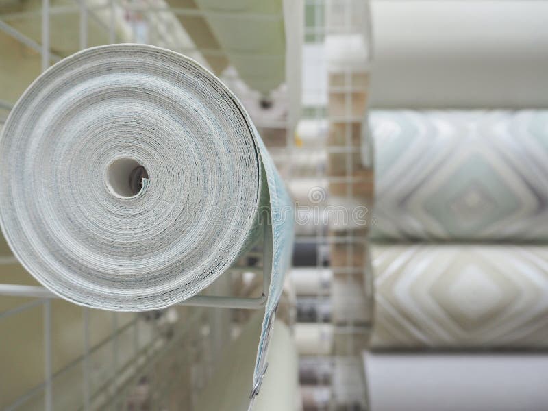 Wallpaper Rolls in the Hardware Store. Stock Image - Image of ...