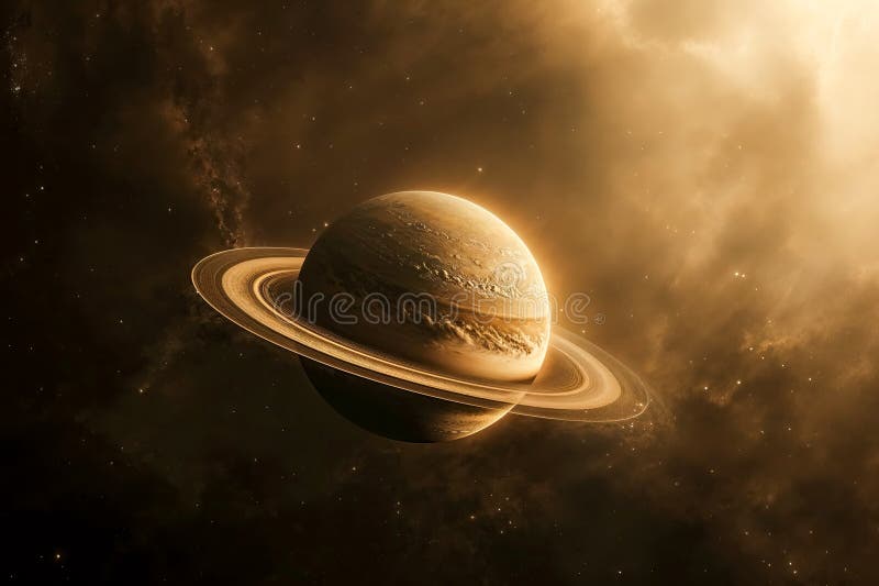 Wallpaper of Saturn in Space Illuminated by Warm Bright Light. Stock ...