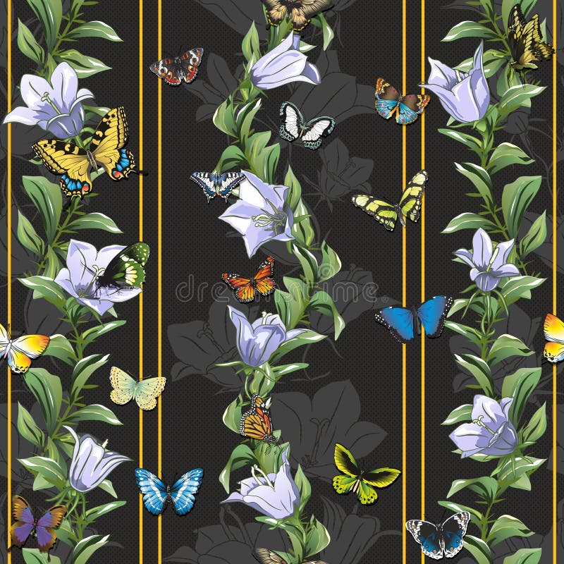 Wallpaper with a Seamless Pattern with Butterflies and Flowers on a ...