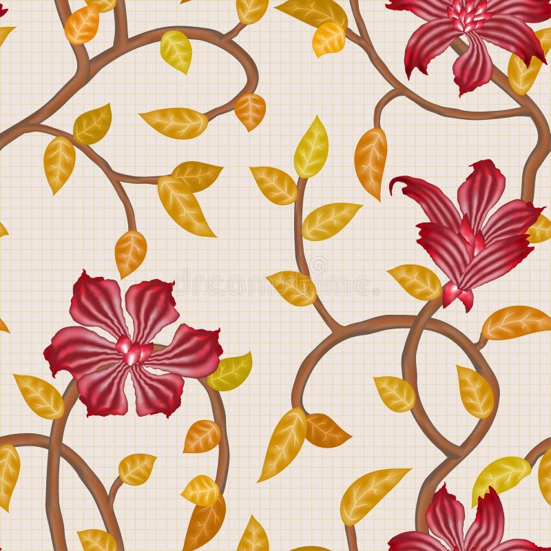 Wallpaper Seamless Vintage Red Flower Pattern Stock Vector ...